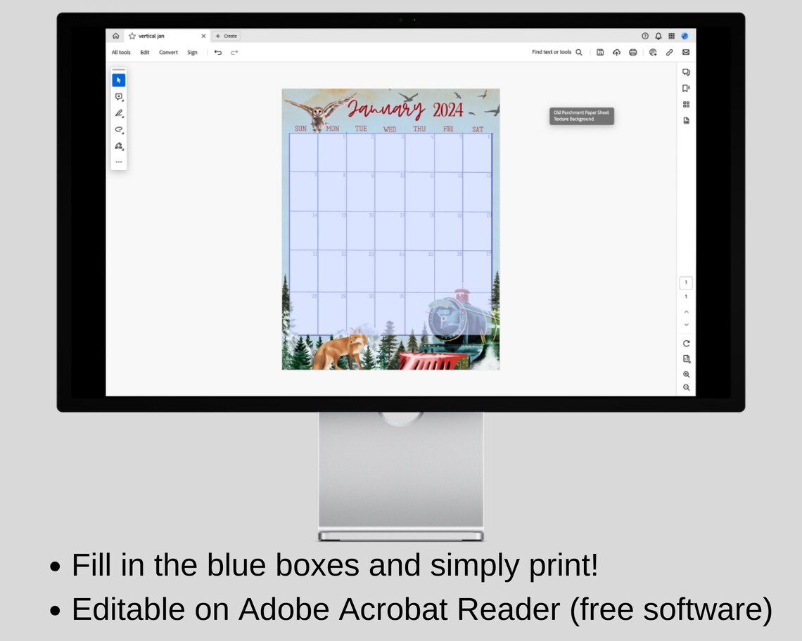 EDITABLE January 2024 Calendar vertical / Portrait, 2024 January ...