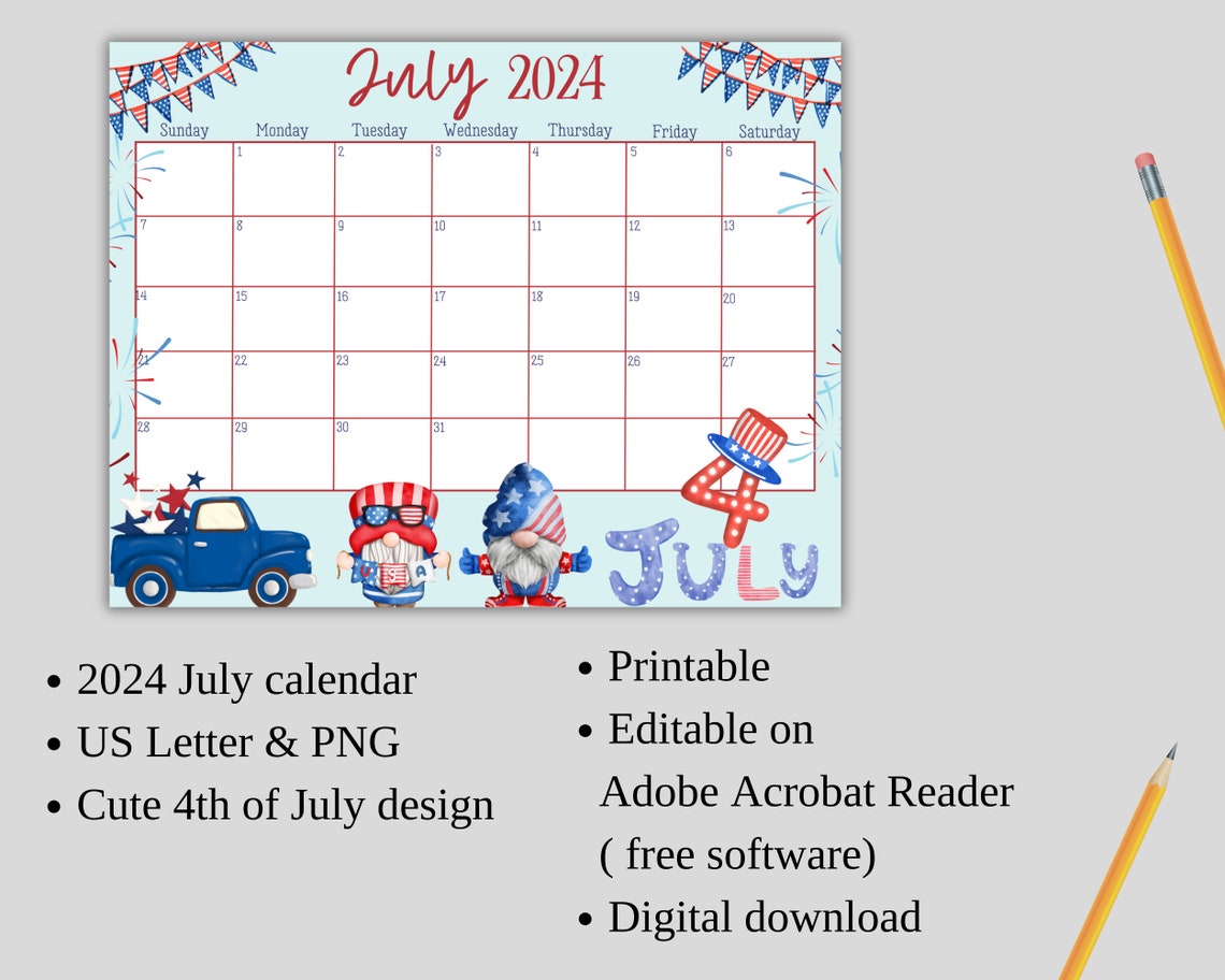 EDITABLE July 2024 Calendar Printable, 2024 July Monthly Planner ...
