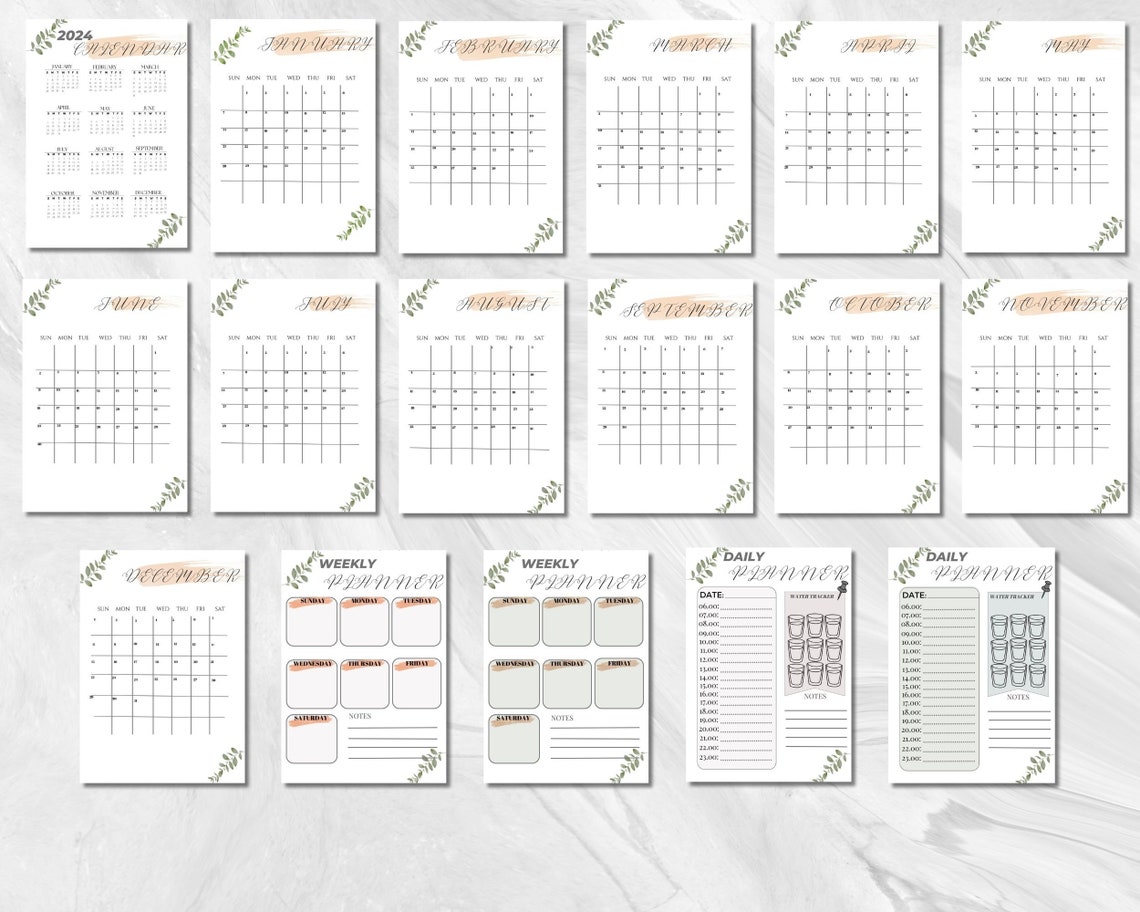 2024 Calendar Printable, 2024 Planner Bundle, Daily Planner, Weekly ...