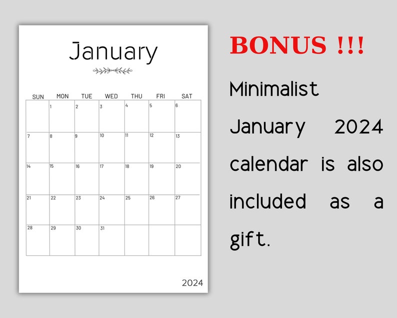 EDITABLE January 2024 Calendar vertical / Portrait, 2024 January ...