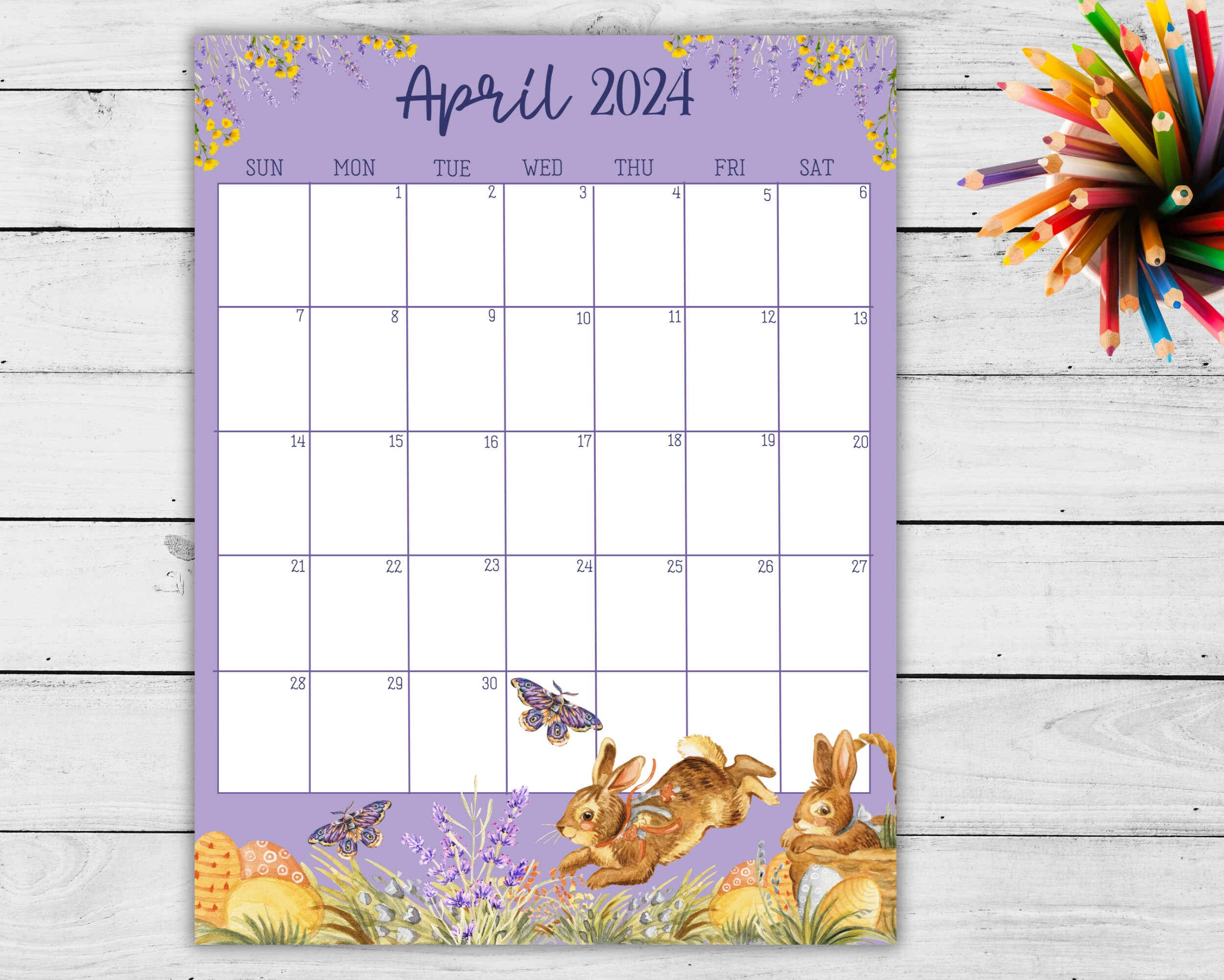 EDITABLE April 2024 Calendar vertical/ Portrait, 2024 April Monthly ...