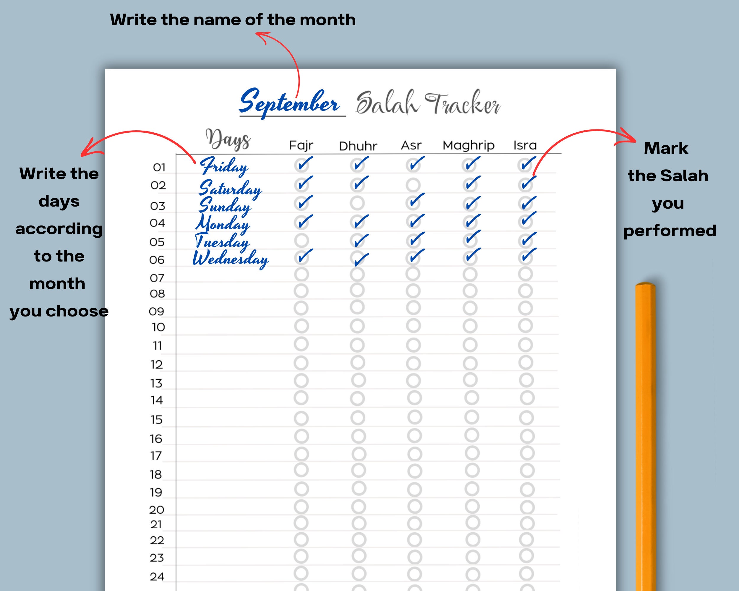 Monthly Salah Tracker, Blank Monthly Salah Planner, Muslim Salah ...