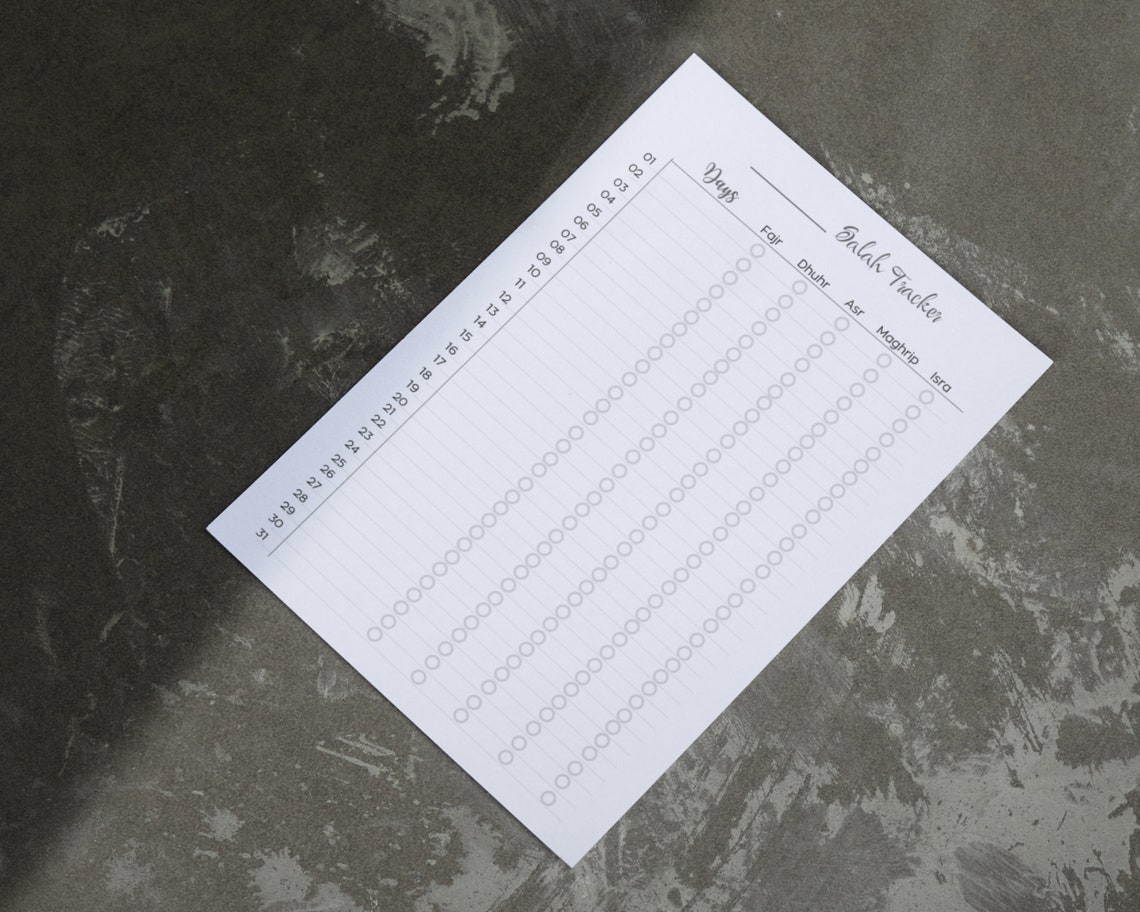 Monthly Salah Tracker, Blank Monthly Salah Planner, Muslim Salah ...