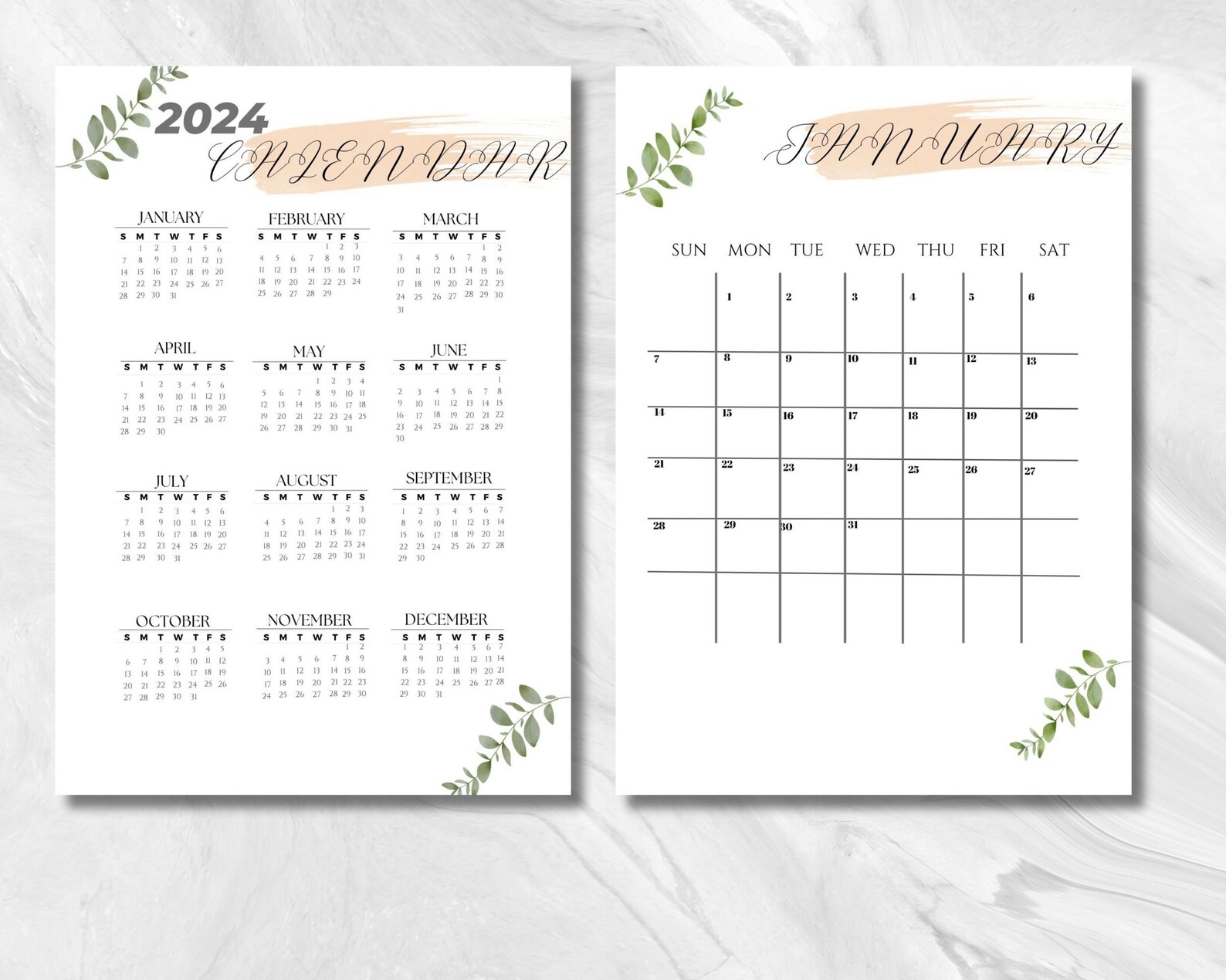 2024 Calendar Printable, 2024 Planner Bundle, Daily Planner, Weekly ...
