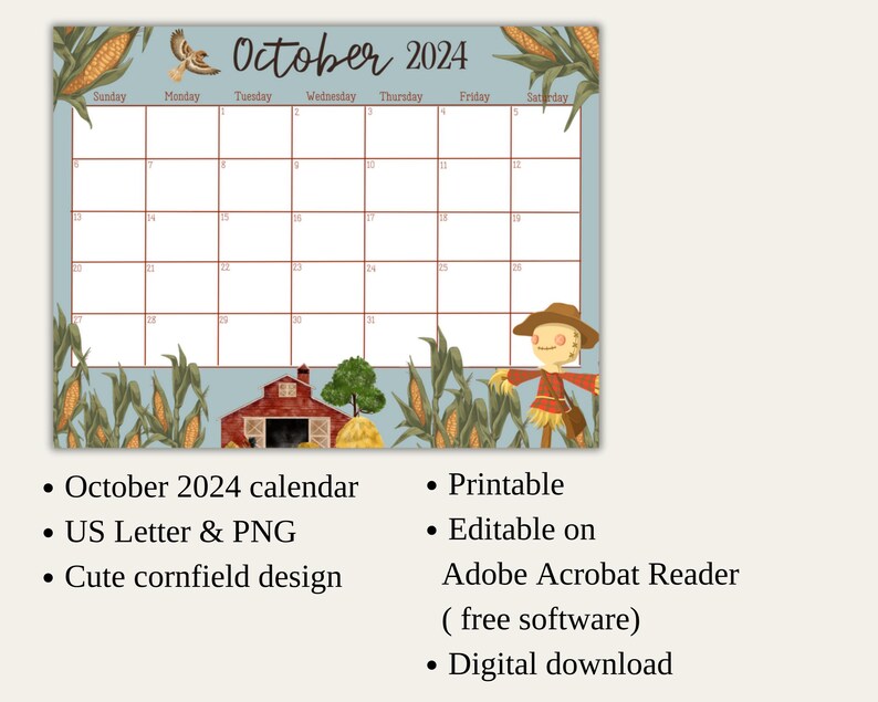 EDITABLE October 2024 Calendar Printable, Halloween 2024, October 2024 ...