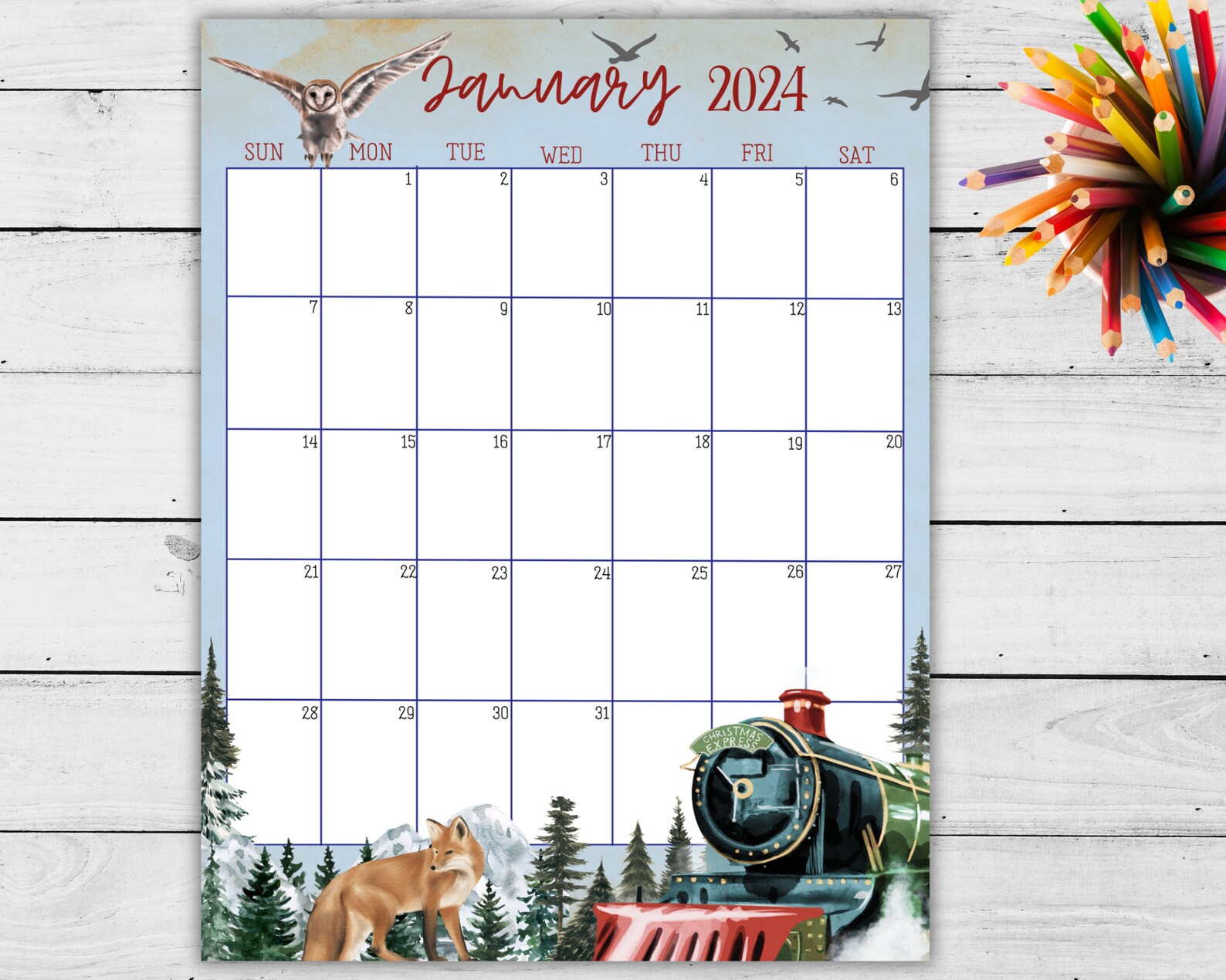 EDITABLE January 2024 Calendar vertical / Portrait, 2024 January ...