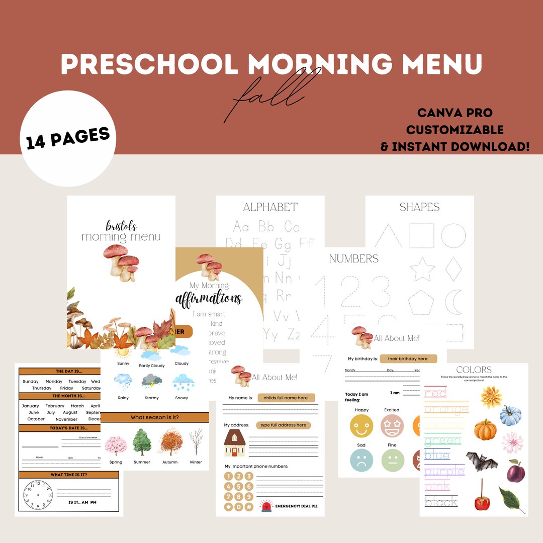 Fall Morning Menu Pages | Homeschooling Preschool Elementary Printable ...