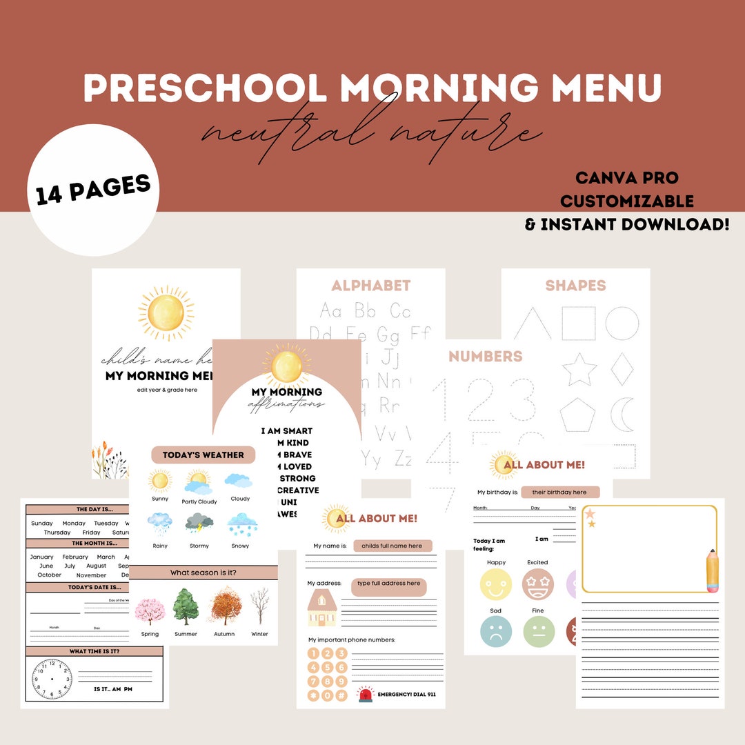 Morning Menu Pages | Homeschooling Preschool Elementary Printable ...