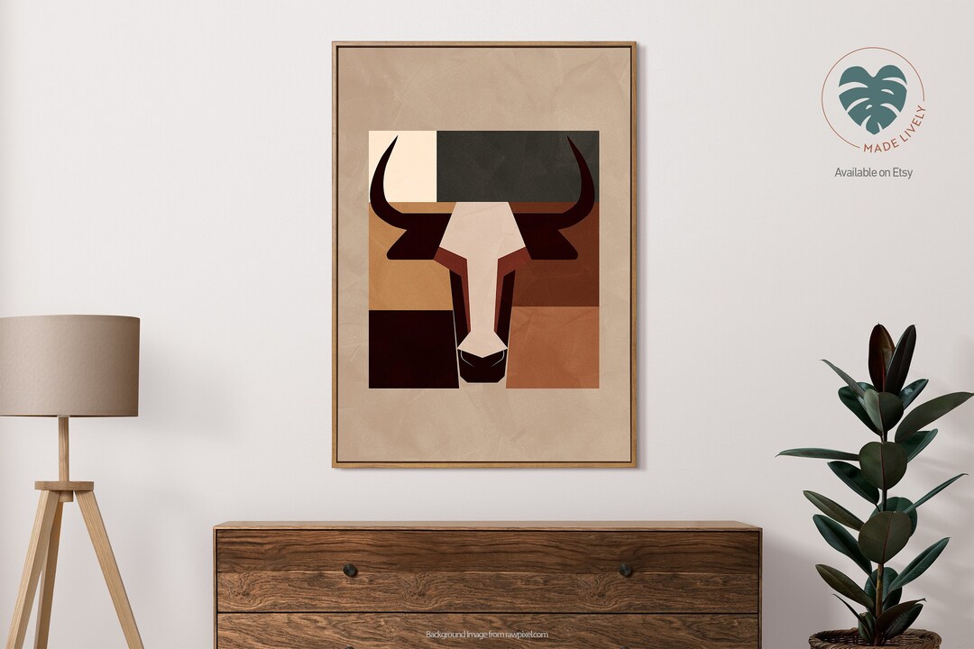 Modern Bull Wall Print Abstract Poster Western Wall Decor Minimalist ...