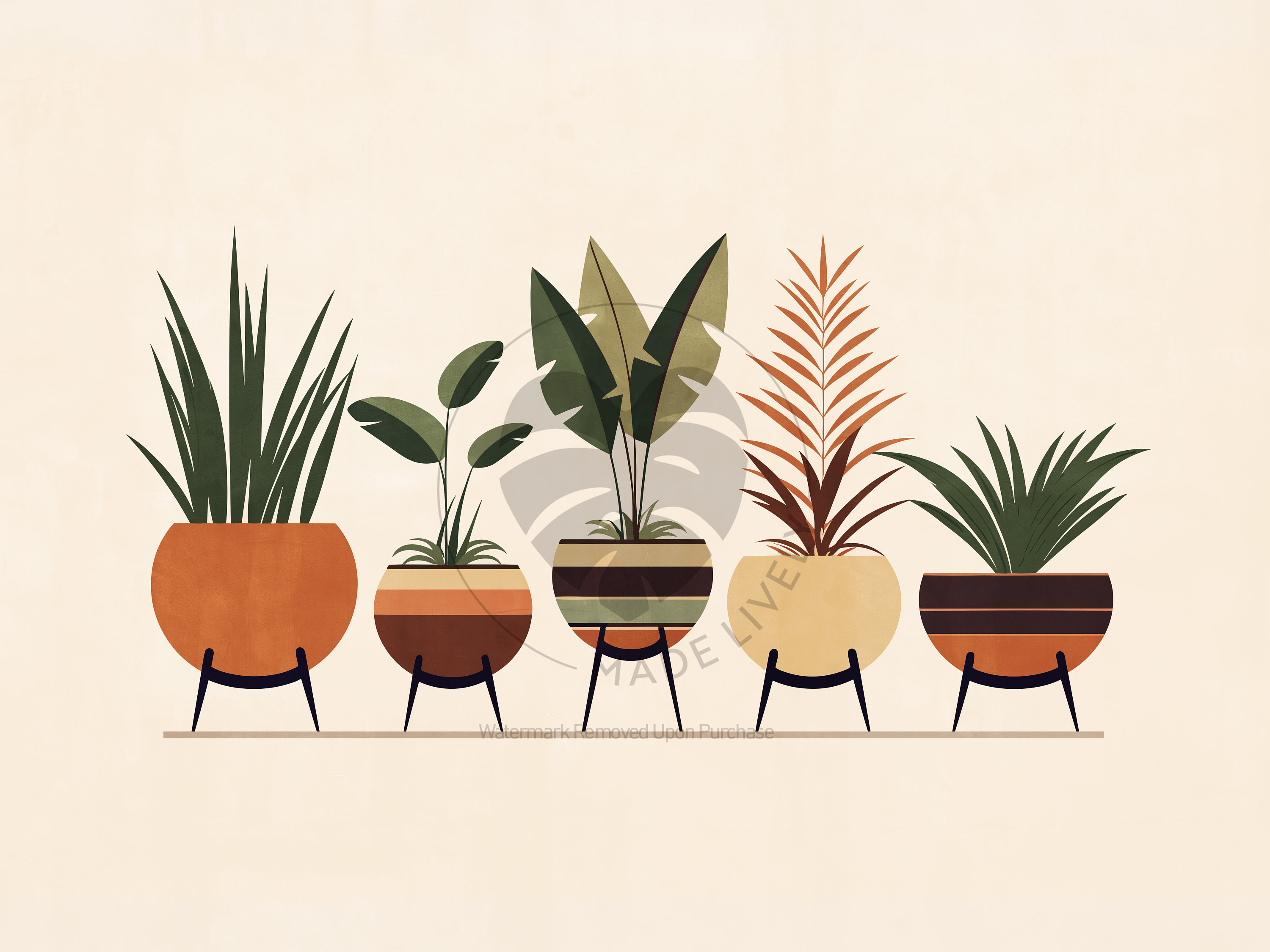 Modern Plants Wall Print Mid Century Poster Boho Wall Art Minimalist ...