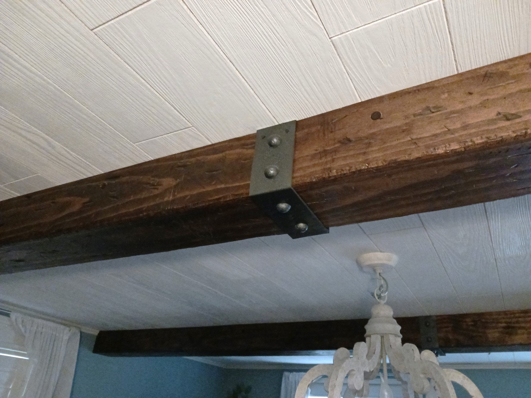 3 Inch Faux HAMMERED BLACK STEEL Ceiling Beam Brackets With Artificial ...