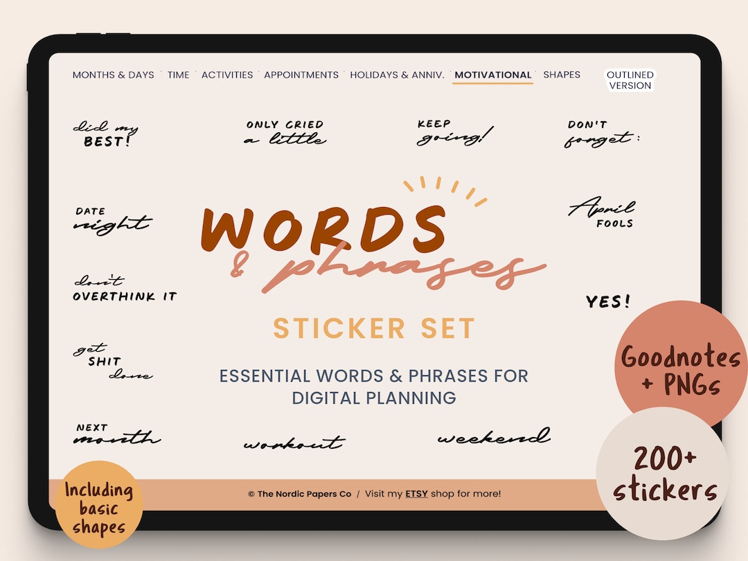 Words & Phrases Digital Stickers, Sticker Book for Goodnotes ...