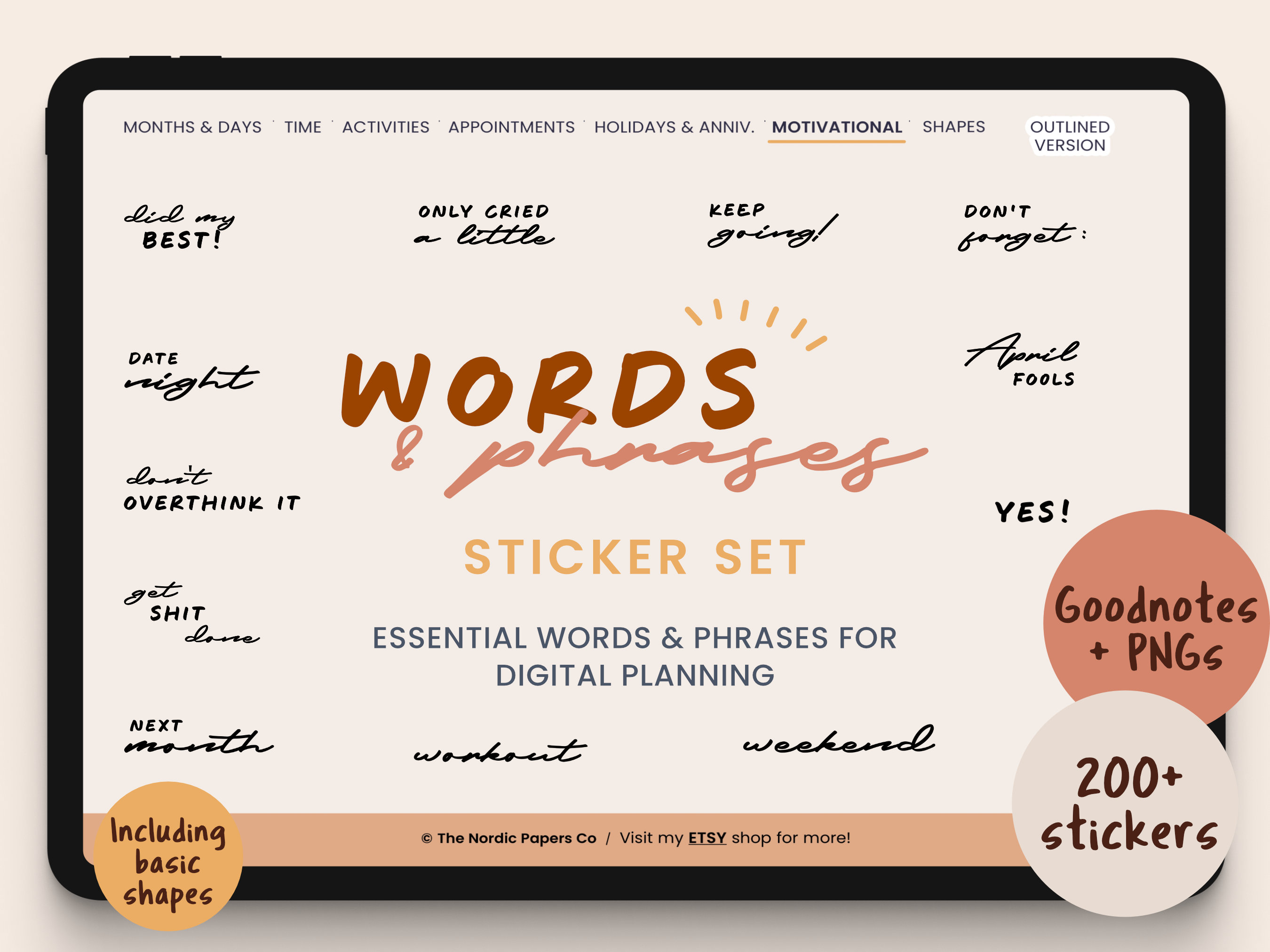 Words & Phrases Digital Stickers, Sticker Book for Goodnotes ...