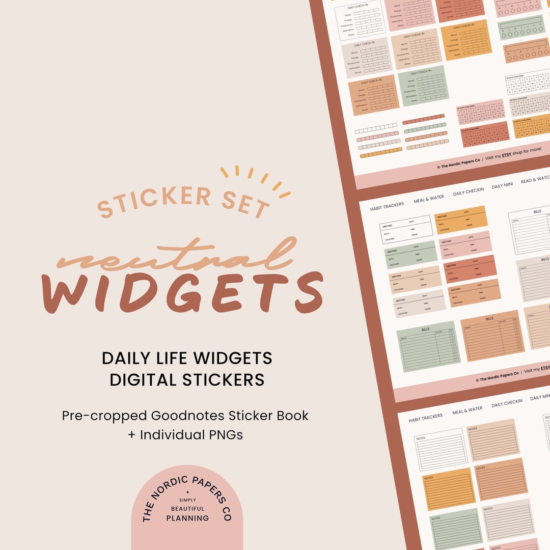 Essential Widgets Digital Sticker Set - Neutral Colored Sticker Book ...