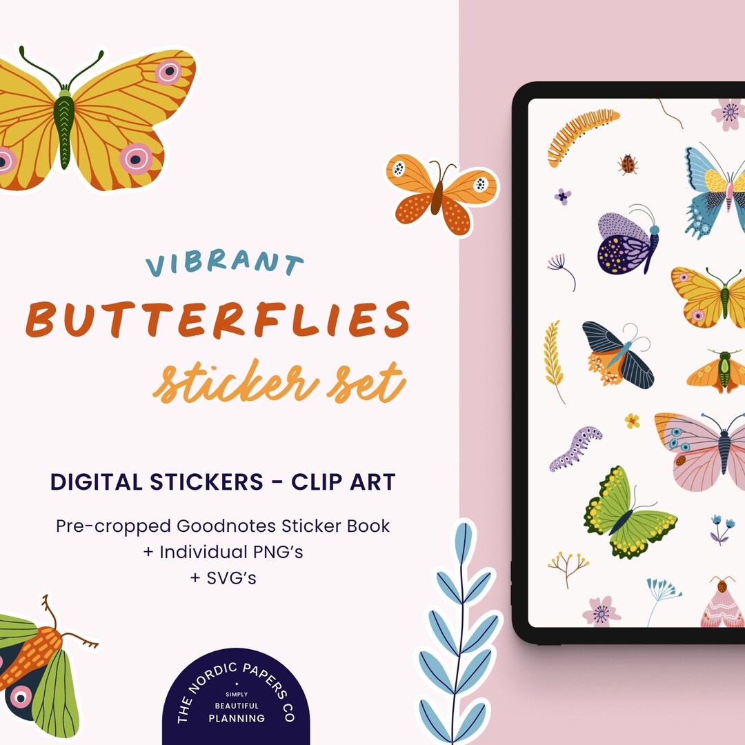 Butterfly Dream Digital Stickers Set, Digital Stickerbook for Goodnotes ...