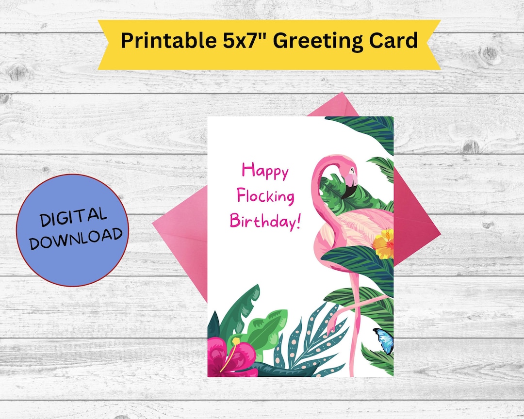 Flamingo Birthday Card: Printable Tropical Design (digital Download) - Etsy