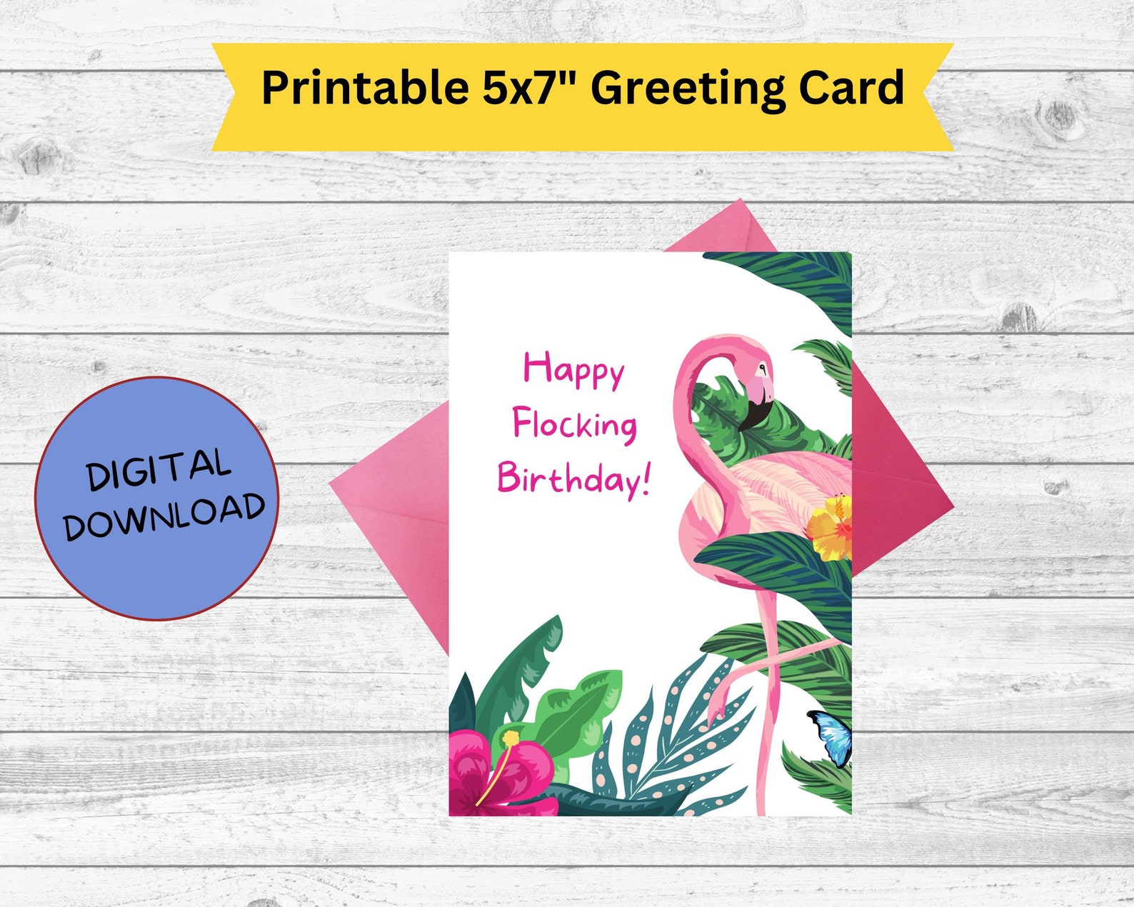 Flamingo Birthday Card: Printable Tropical Design (digital Download) - Etsy
