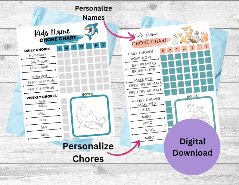 Bundle of 7 Different Chore Charts for the Kids / Responsibility ...