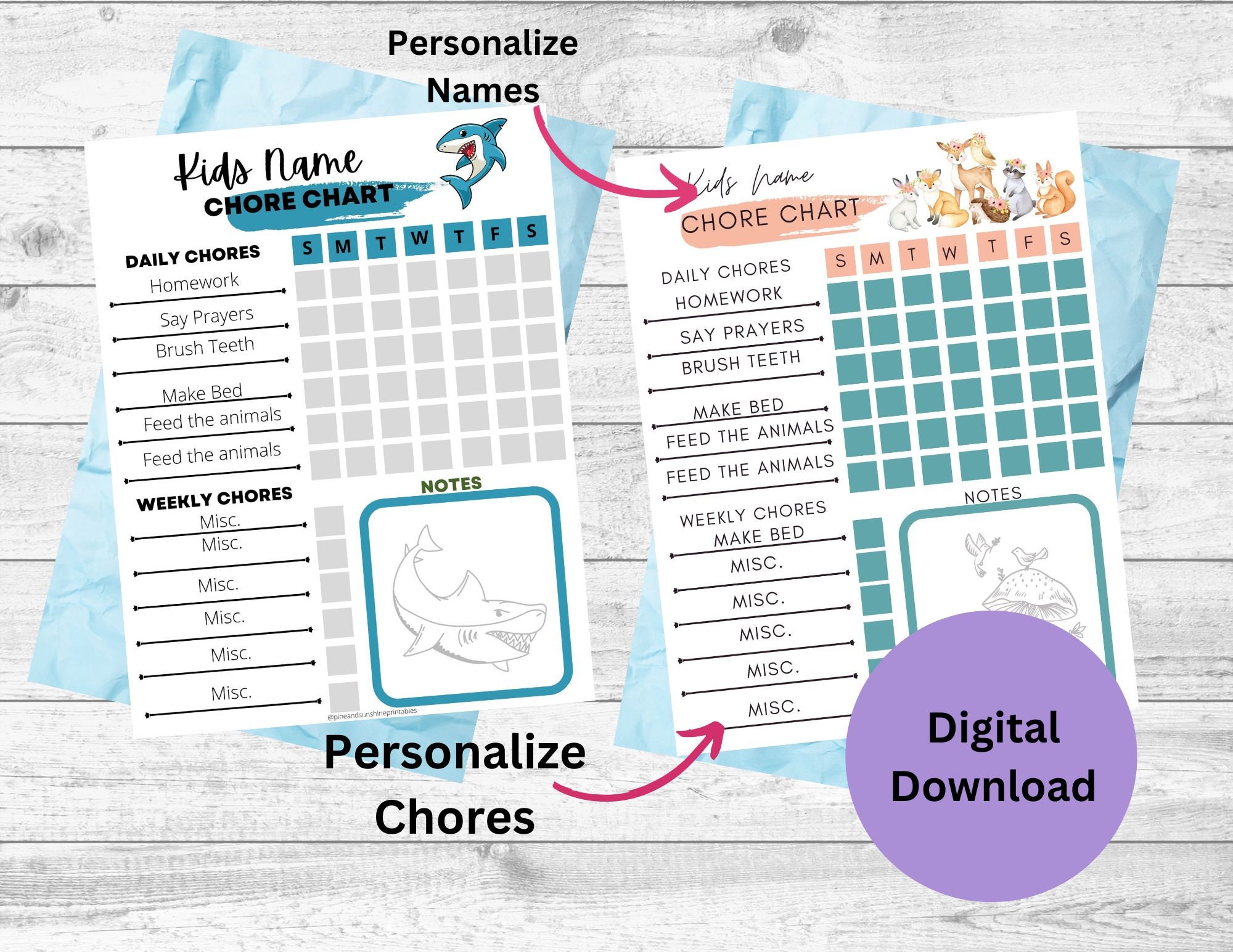 Bundle of 7 Different Chore Charts for the Kids / Responsibility ...