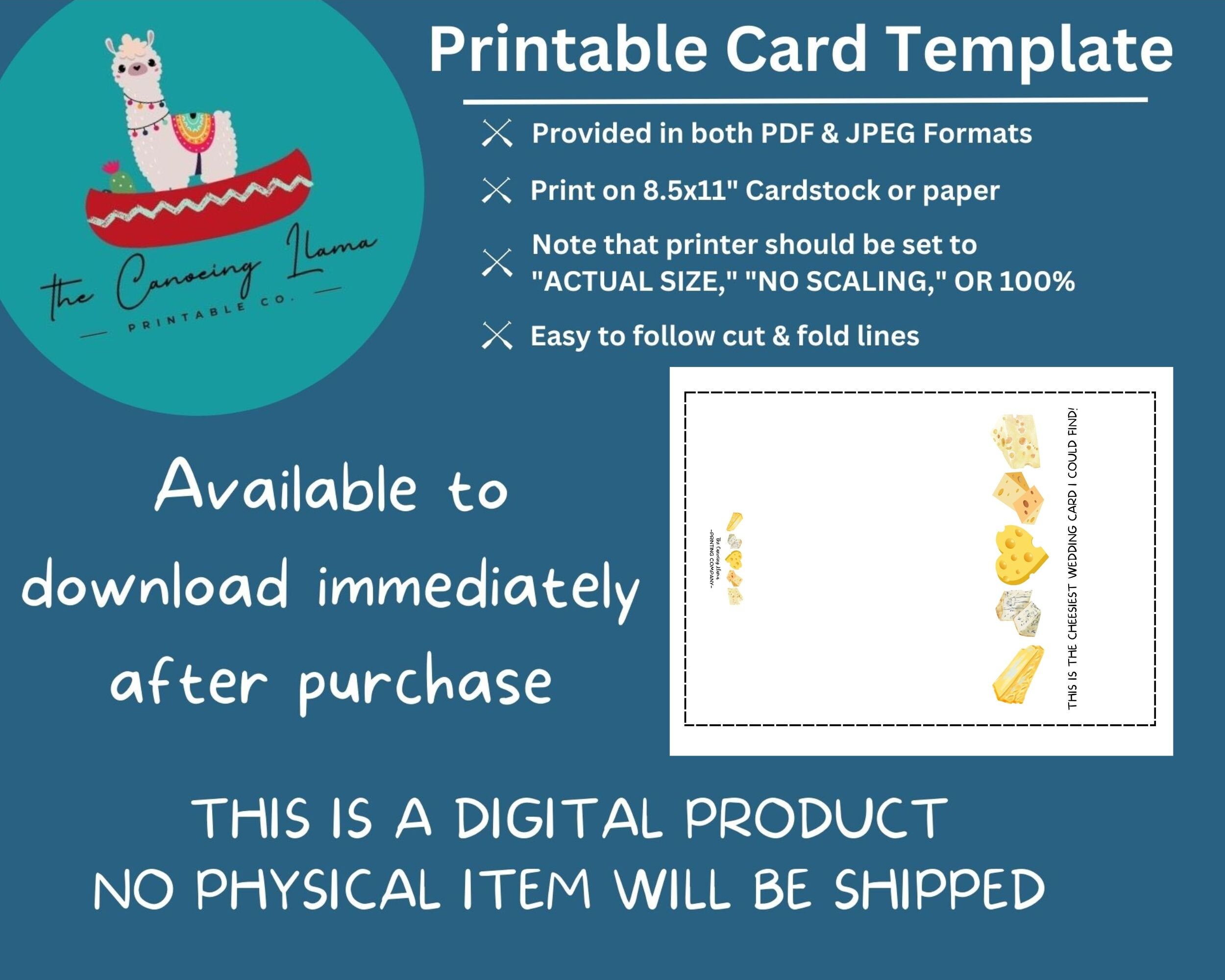 Funny Cheesy Wedding Card / Digital Download Print at Home / Cheesiest ...