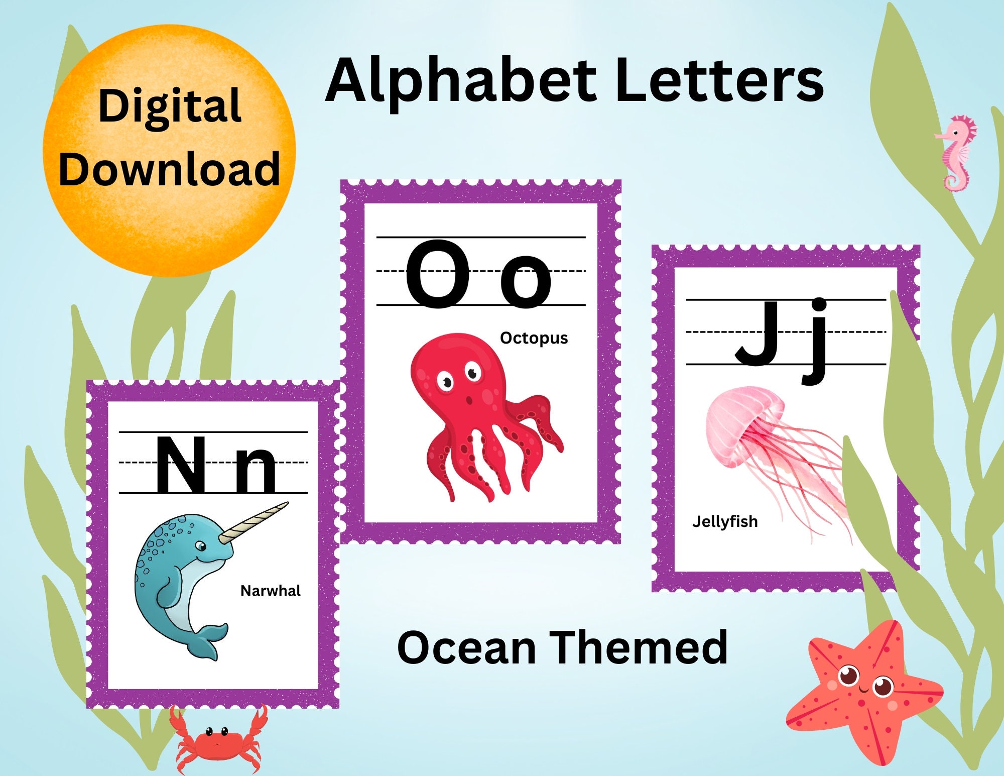 Ocean ABC Alphabet Posters: Under the Sea Classroom Decor (digital ...