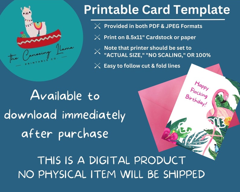 Flamingo Birthday Card: Printable Tropical Design (digital Download) - Etsy