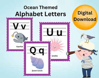 Printable BEACH Theme ABC Alphabet Posters Letters A to Z Classroom ...