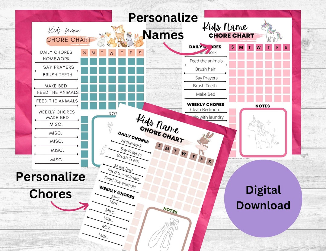 Bundle of 7 Different Chore Charts for the Kids / Responsibility ...