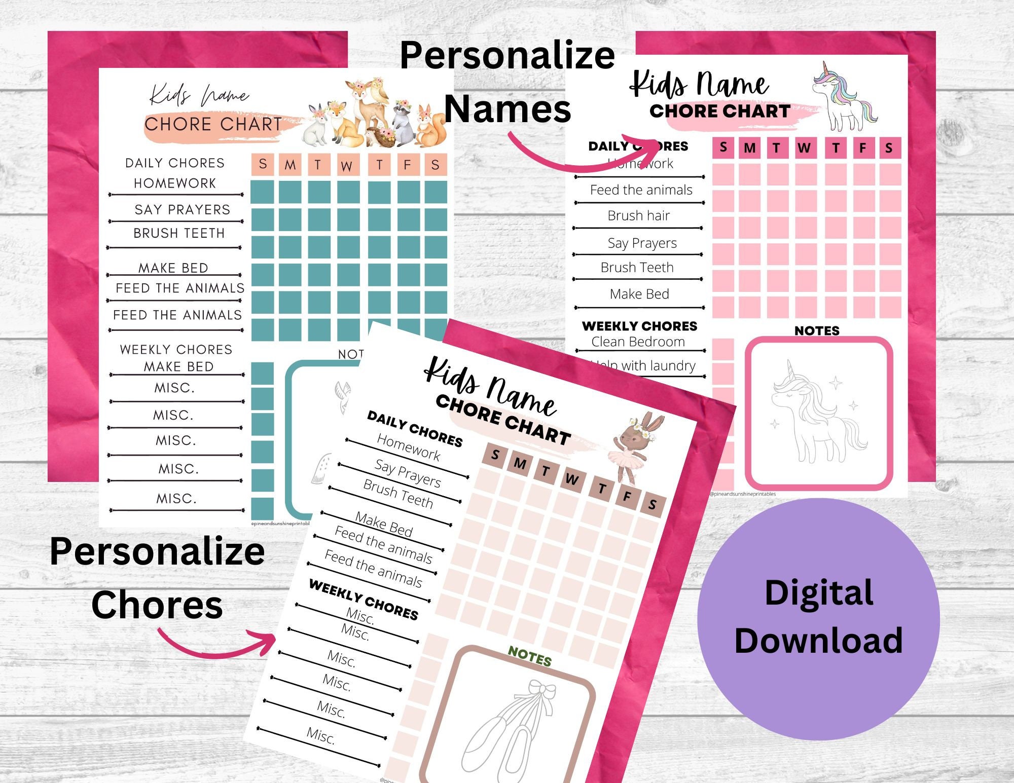 Bundle of 7 Different Chore Charts for the Kids / Responsibility ...