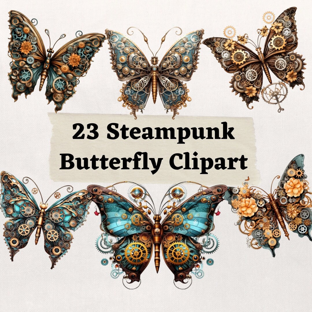Steampunk Clipart Butterfly PNG Watercolor Clip Art Steam Punk Nature ...