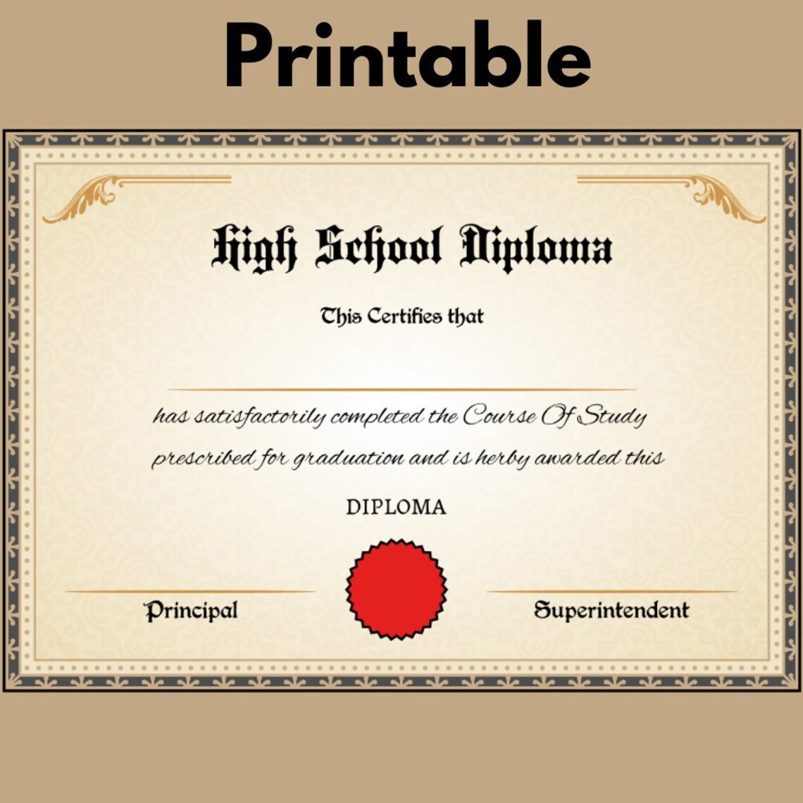 Printable Highschool Diploma, Replacement Diploma, Printable Home ...