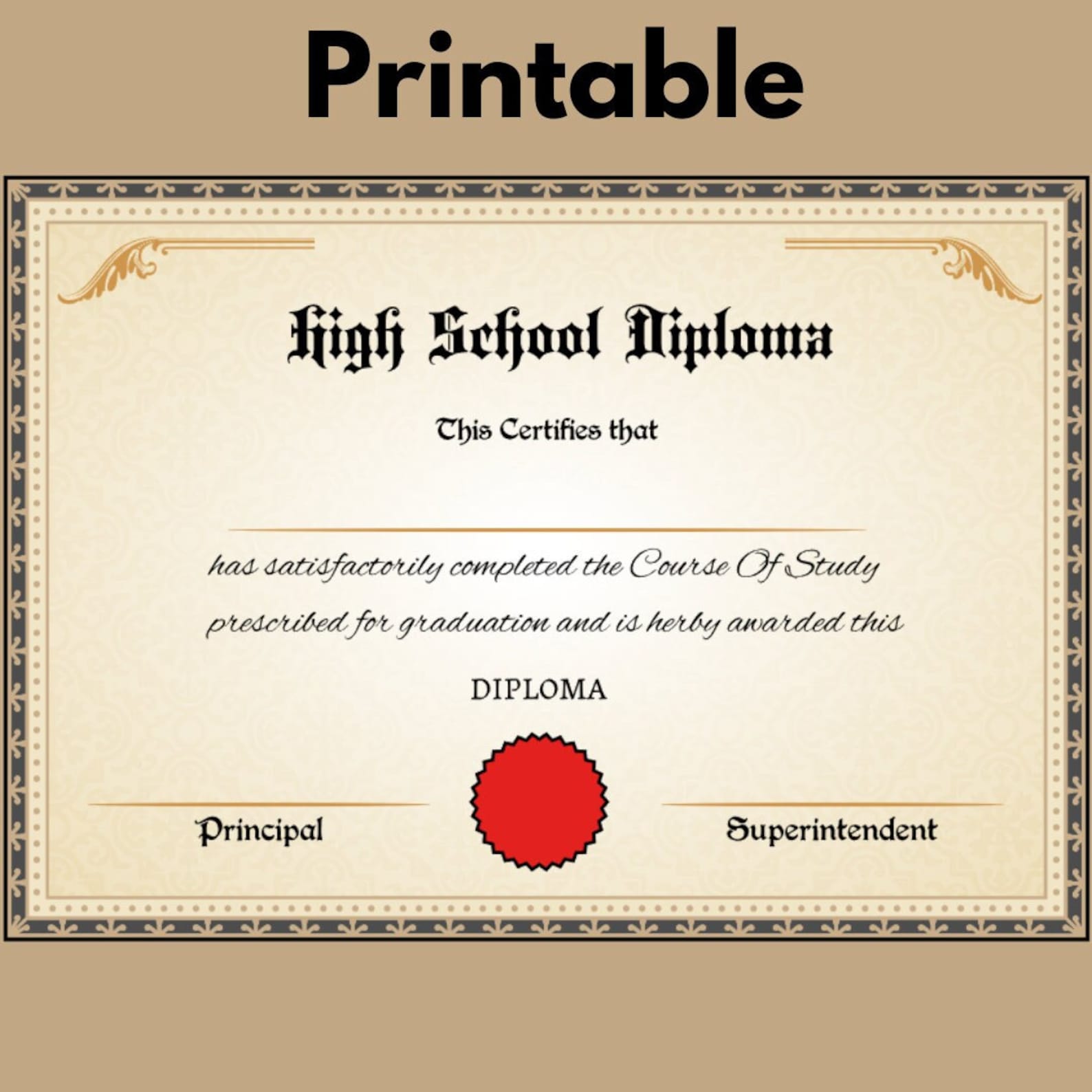 Printable Highschool Diploma, Replacement Diploma, Printable Home ...