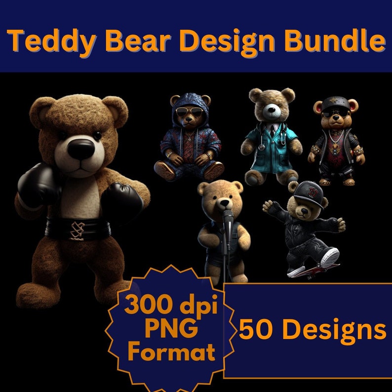 50 Bear T-shirt Designs Bundle, Bear Streetwear Design, T-shirt Design ...