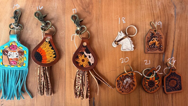 Western Hand Tooled & Cowhide Key Chain, Key Fobs and Wristlets ...