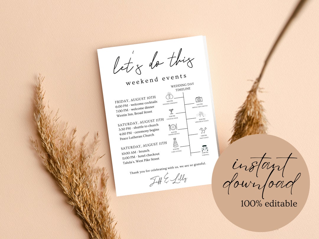 Wedding Day Itinerary Template Wedding Weekend Itinerary Template ...