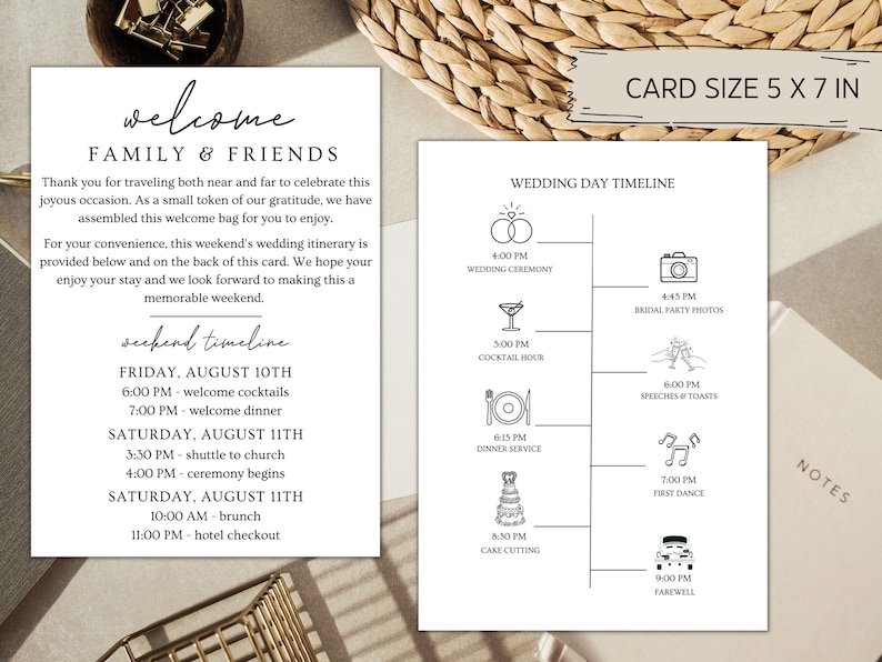 Welcome Bag Note Wedding Welcome Bag Wedding Timeline Card Wedding ...