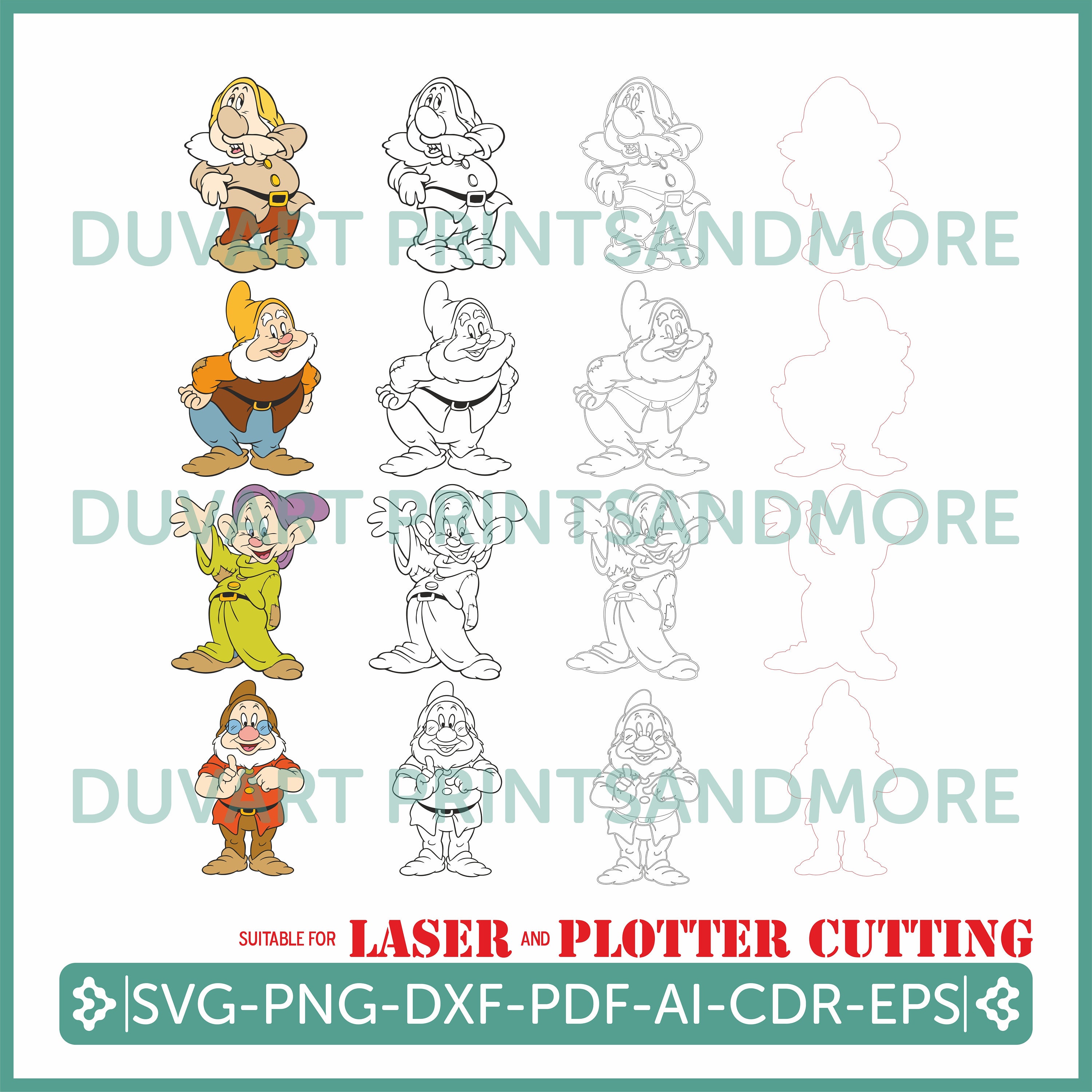 Snow White and Seven Dwarfs Vector, Bundle, Clipart, Layered Digital ...