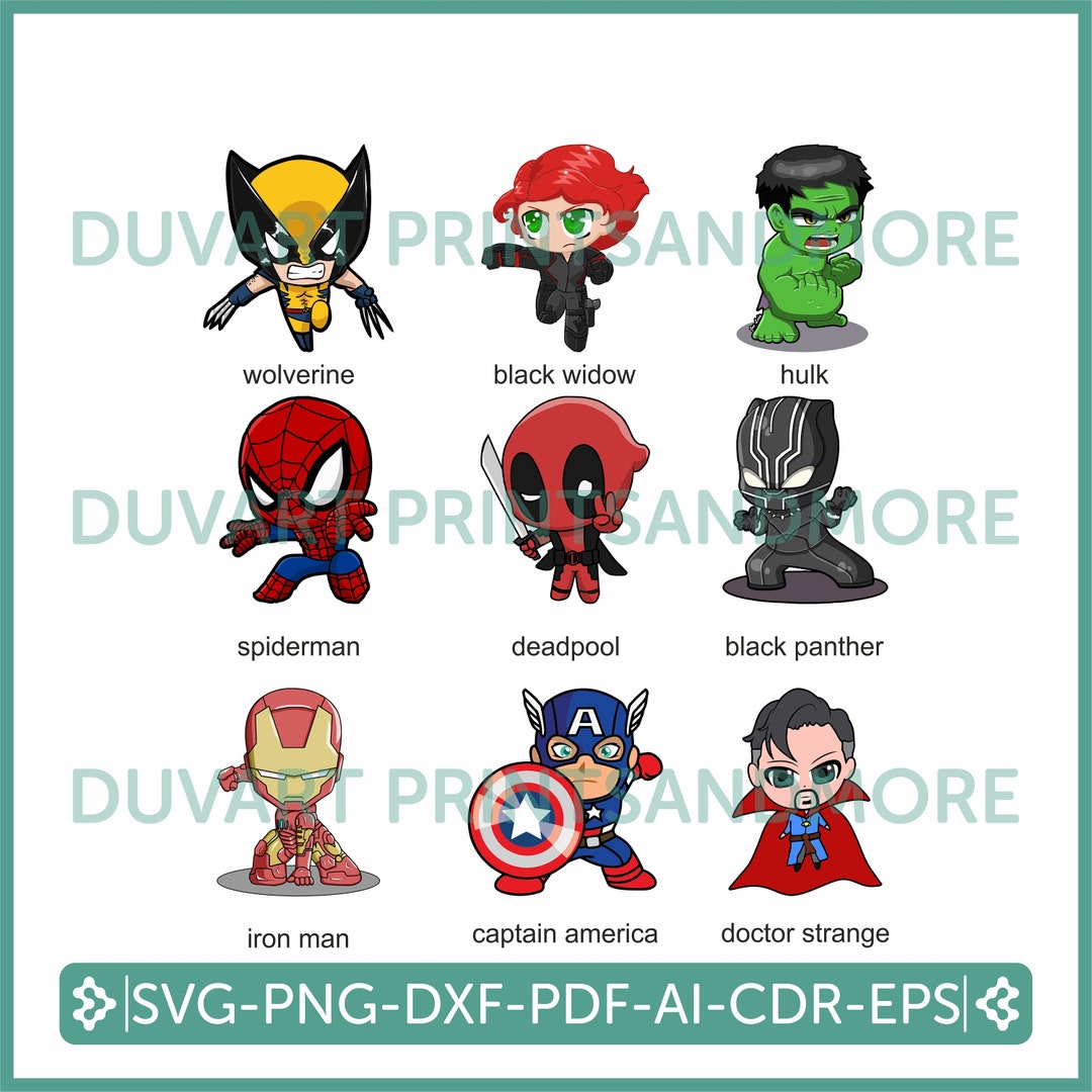 Marvel Chibi Cute Characters Vector Bundle Clipart Layered - Etsy