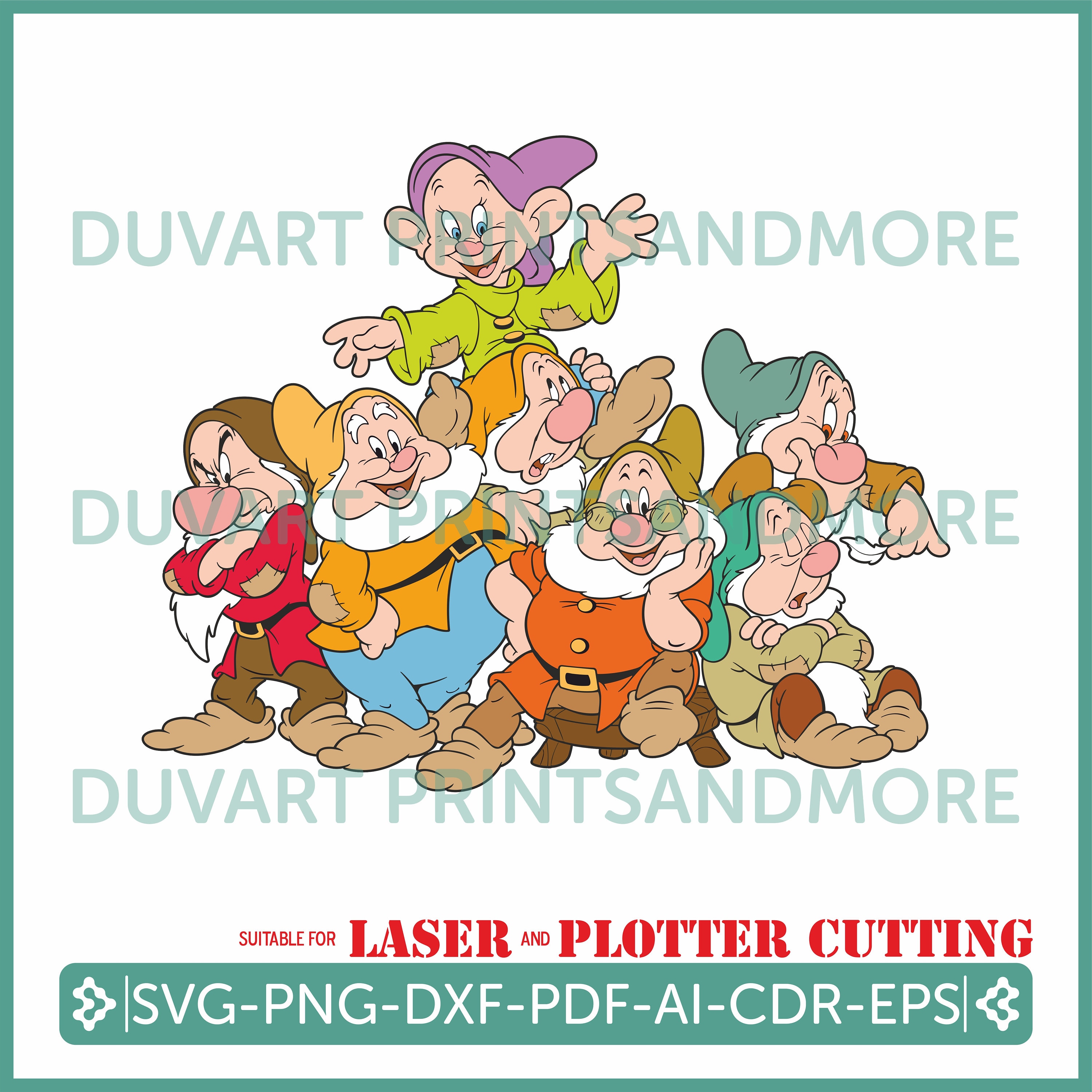 Seven Dwarfs Vector Snow White Bundle Clipart Layered Digital File