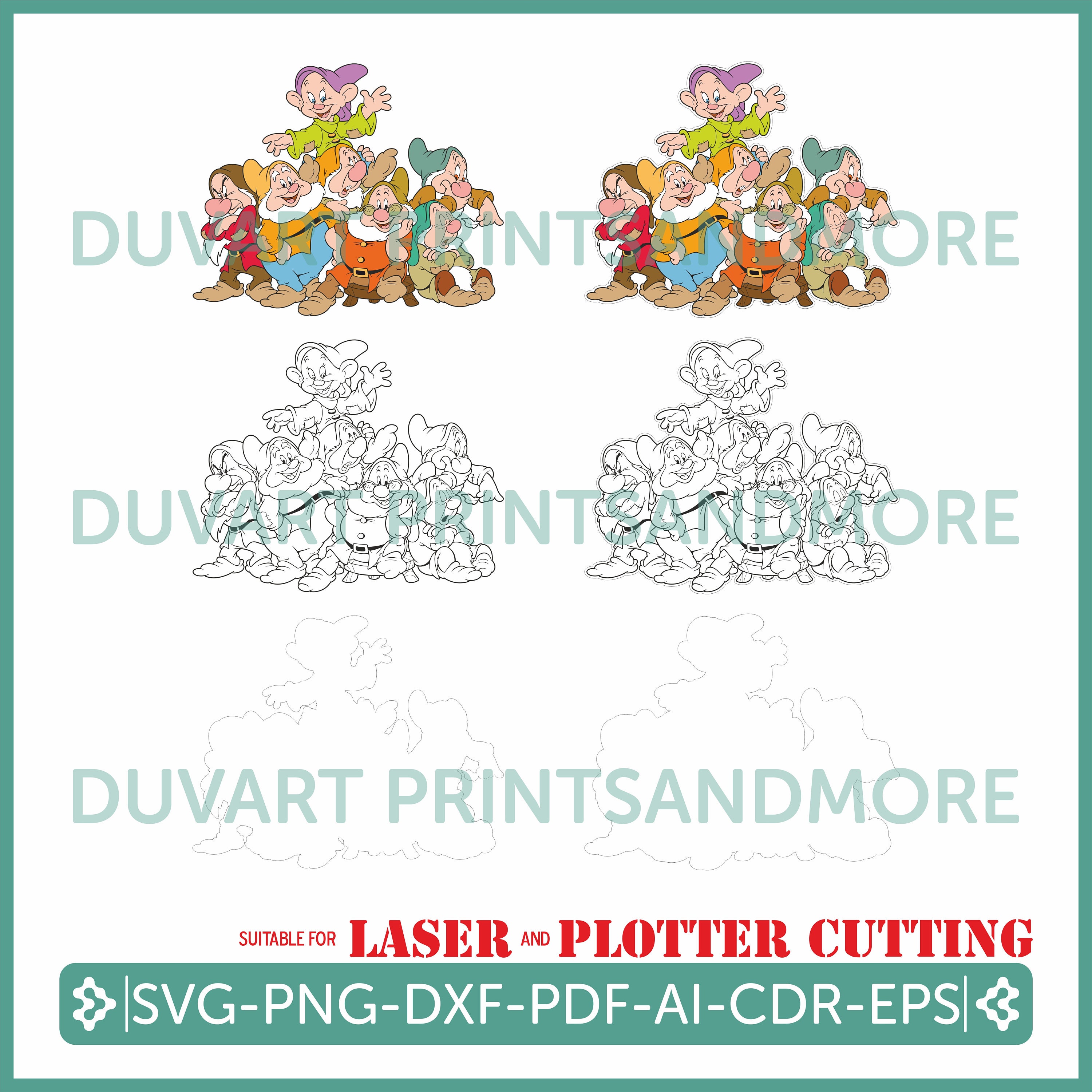 Seven Dwarfs Vector, Snow White Bundle Clipart Layered Digital File ...