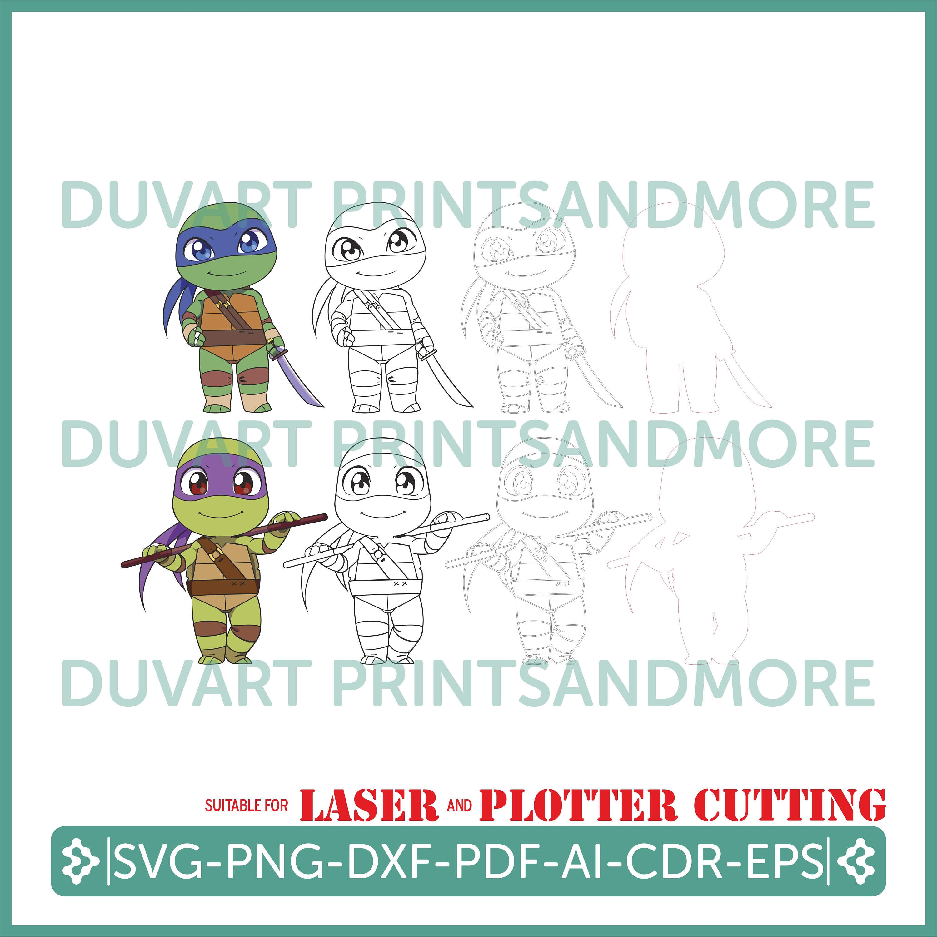 Chibi Ninja Turtles TMNT Vector Bundle Clipart Layered - Etsy