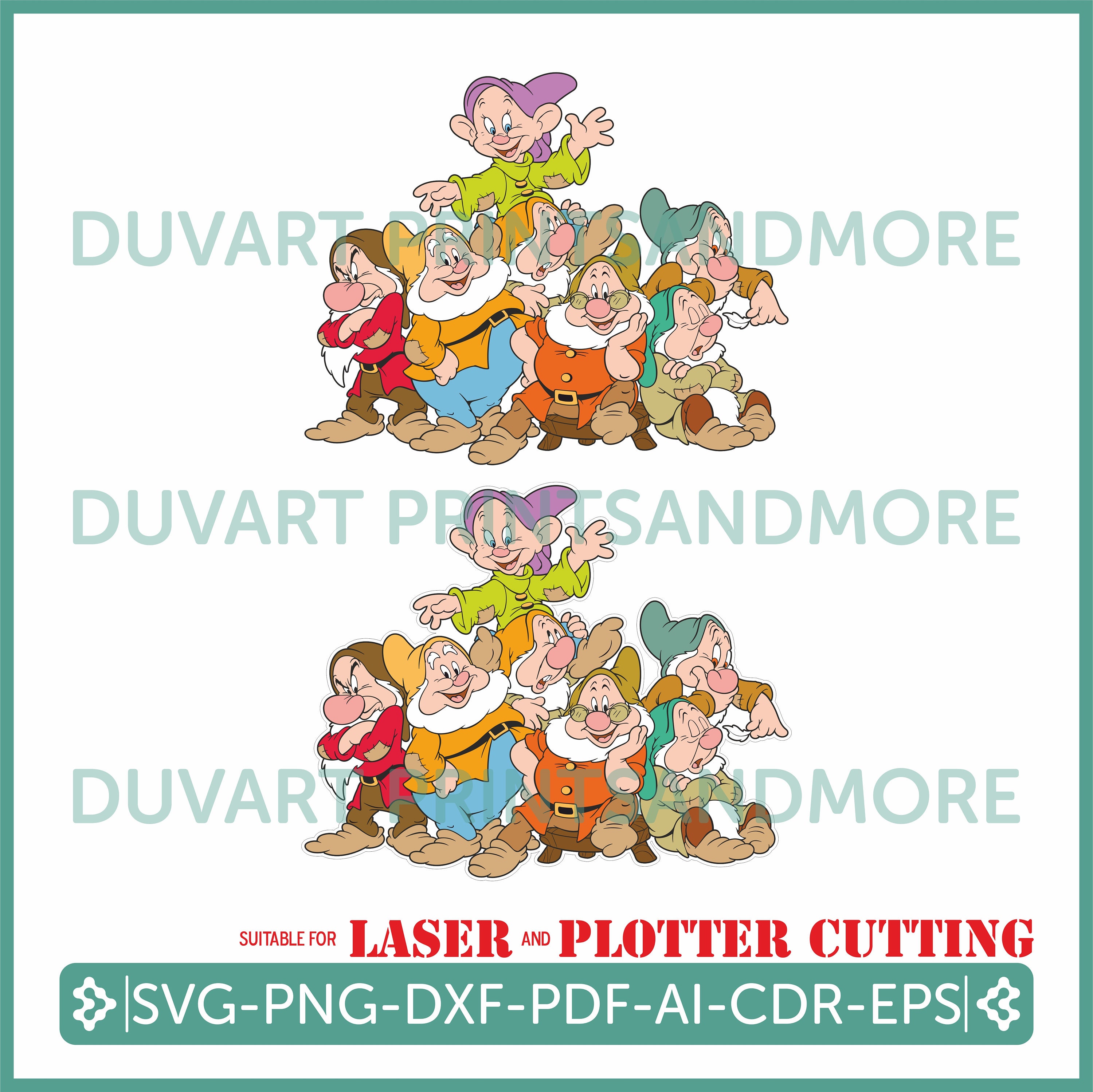 Seven Dwarfs Vector, Snow White Bundle Clipart Layered Digital File ...
