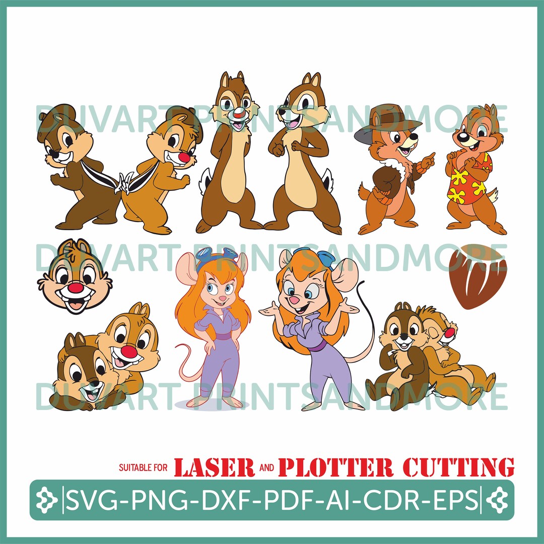 Chip and Dale, Squirrel Family Vector Bundle Clipart Layered Digital ...
