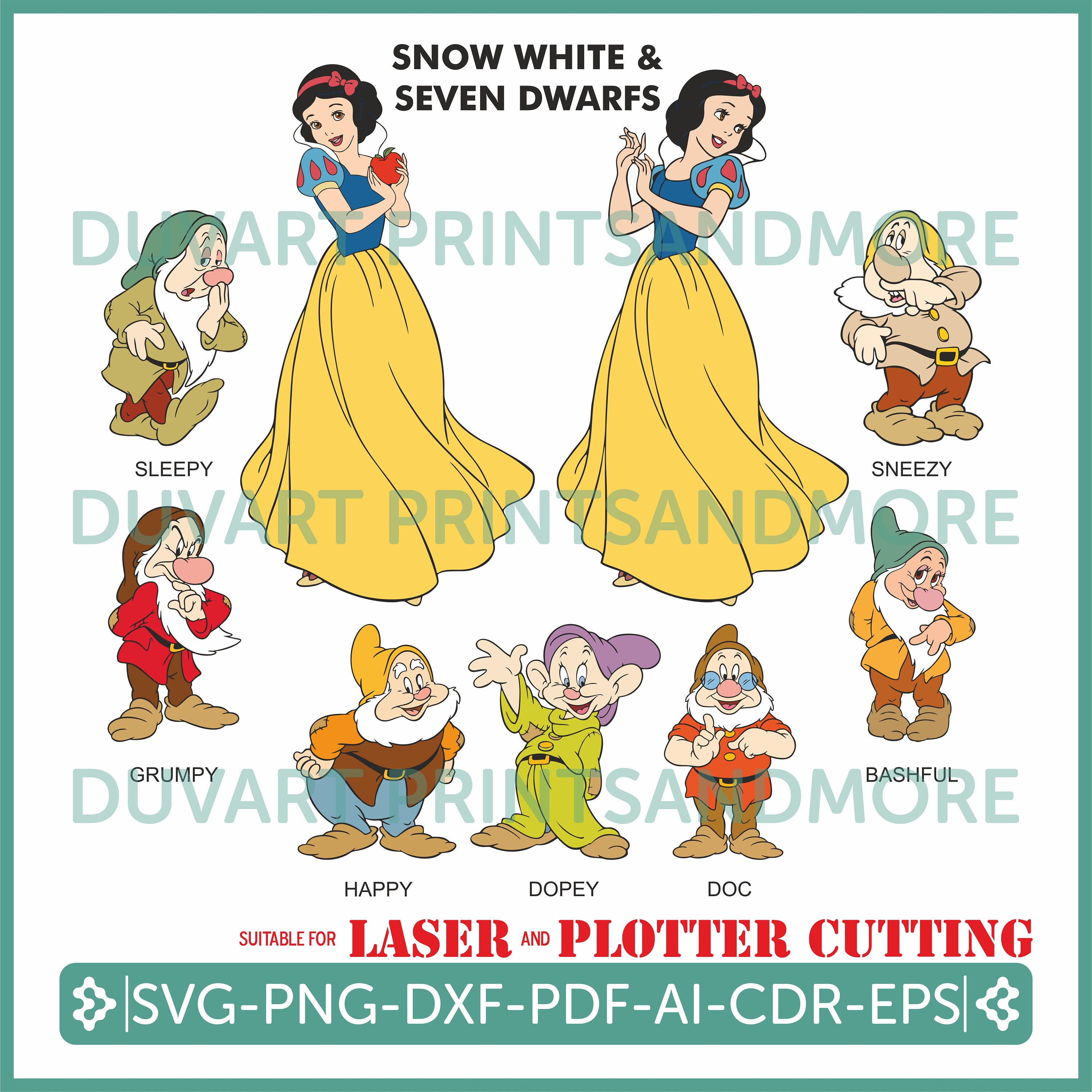 Snow White and Seven Dwarfs Vector, Bundle, Clipart, Layered Digital ...