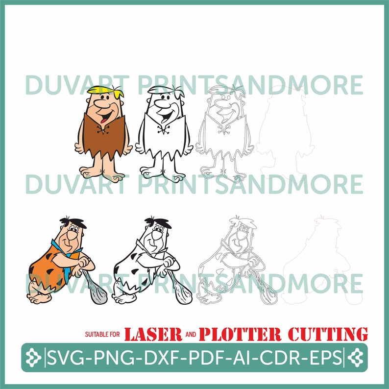 Flintstones Fred and Barney Vector, Bundle, Clipart, Layered Digital ...