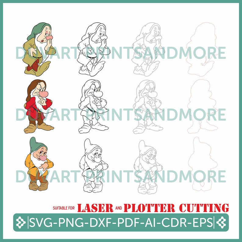 Snow White and Seven Dwarfs Vector, Bundle, Clipart, Layered Digital ...