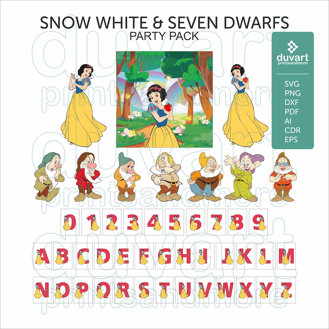 Snow White & Seven Dwarfs Party Pack. Cartoon Disney - Etsy