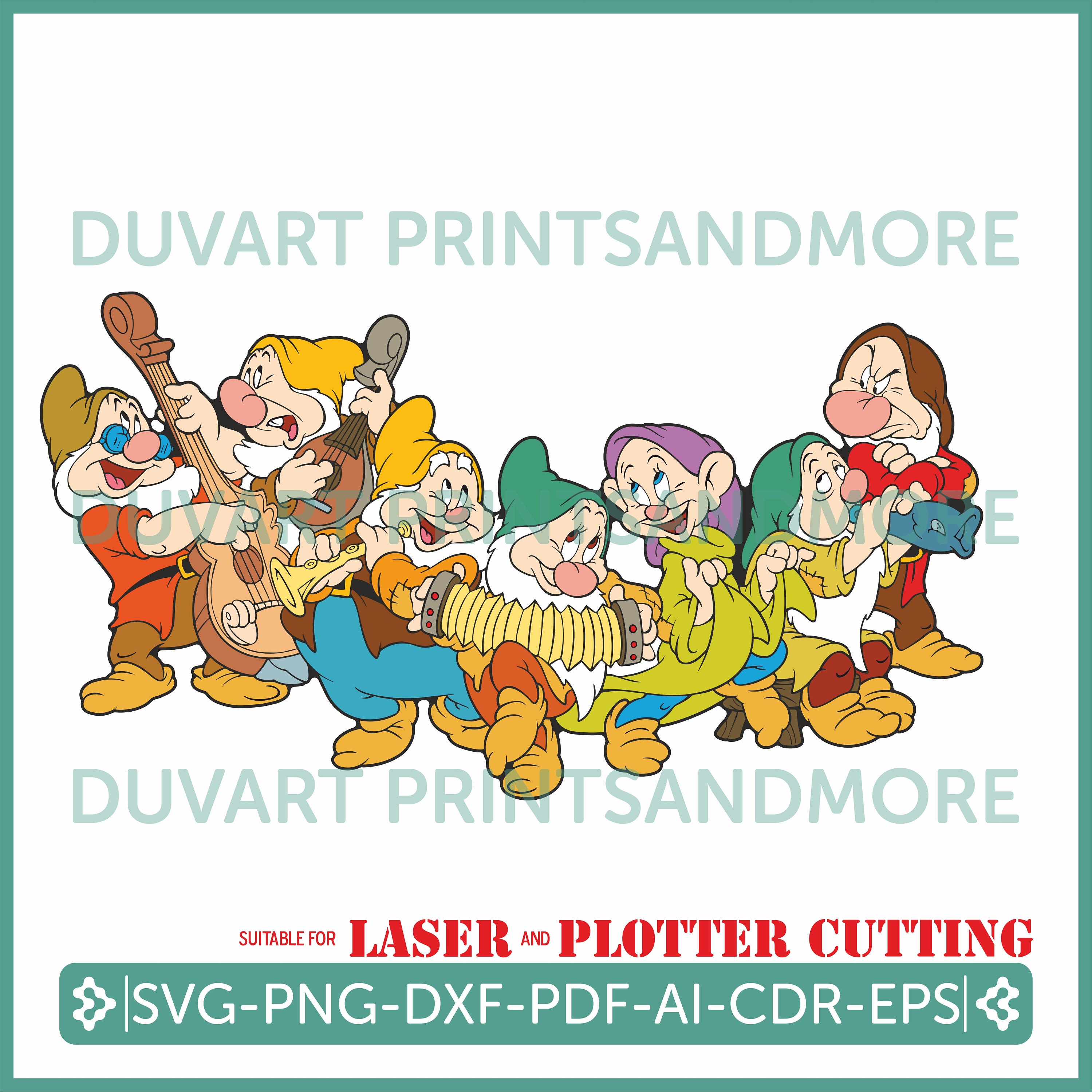 Seven Dwarfs Musical With Instruments Vector Bundle Clipart Layered ...