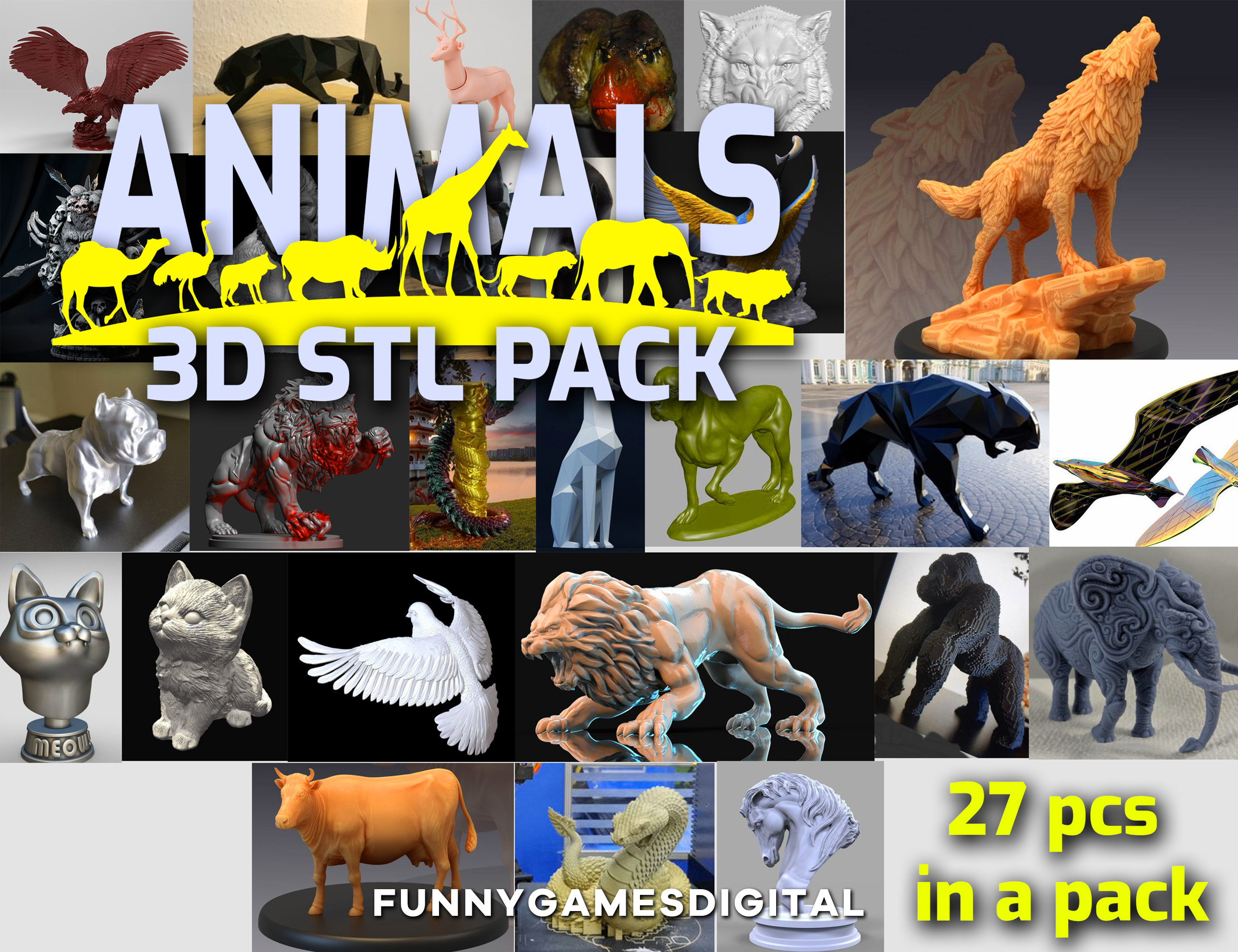 Animals Pack 27 Pcs 3d Stl Files Stl Files Stl Print Stl Pack Stl Buy 1 ...