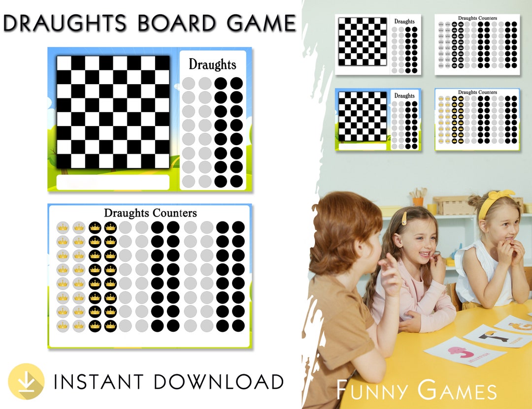 Printable Draughts Board Game Printable Game Board Game - Etsy